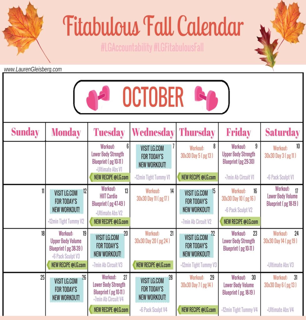 FITABULOUS FALL FITNESS CALENDAR: Get Fit + Look and Feel Fabulous this ...